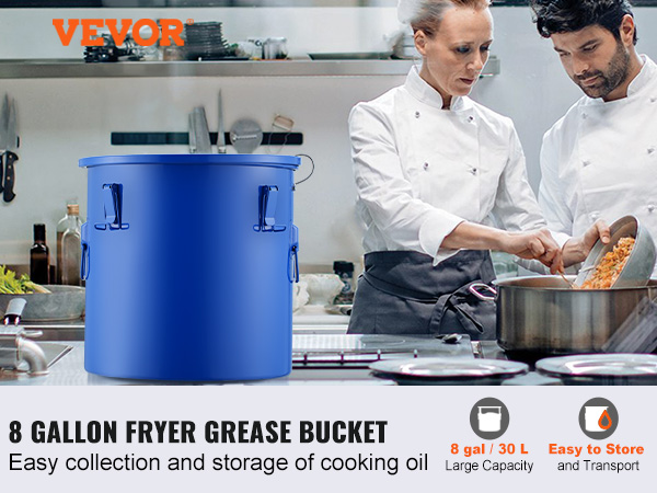 VEVOR Fryer Grease Bucket, 8 Gal Oil Disposal Caddy Carbon Steel Fryer ...