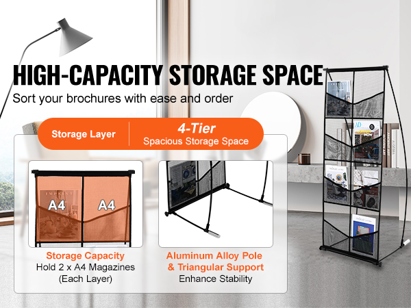 VEVOR Brochure Display Stand, 4-Tier 8 Pockets Mesh Literature Display ...
