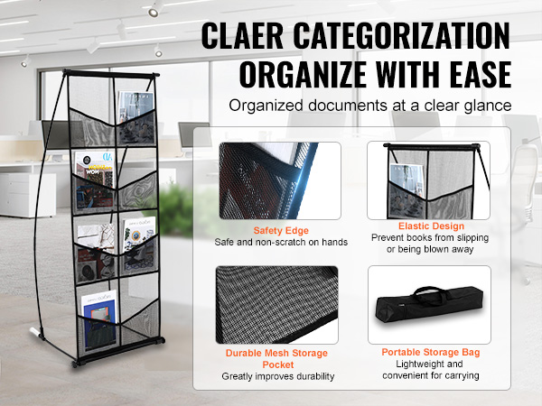 VEVOR Brochure Display Stand, 4-Tier 8 Pockets Mesh Literature Display ...