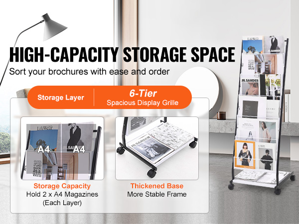 VEVOR Brochure Display Rack, 6-Tier Magazine Literature Display Stand ...