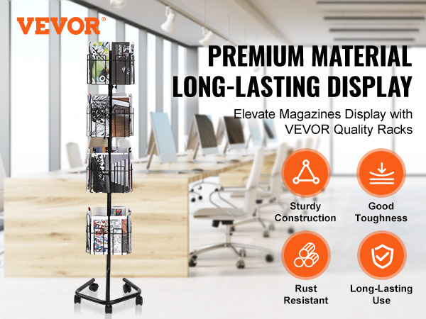 VEVOR Brochure Display Rack, 4-Tier 32 Pockets Rotating Magazine ...