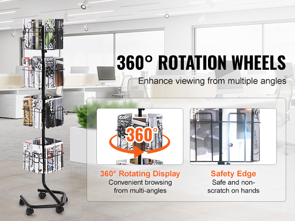 VEVOR Brochure Display Rack, 4-Tier 32 Pockets Rotating Magazine ...