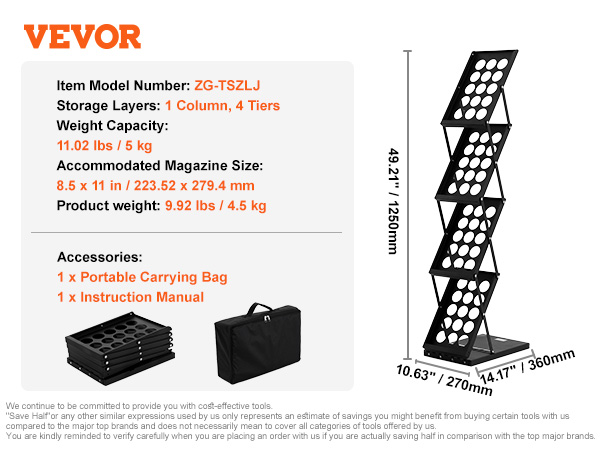 VEVOR Foldable Magazine Display Rack. 4-Tier Brochure Literature ...