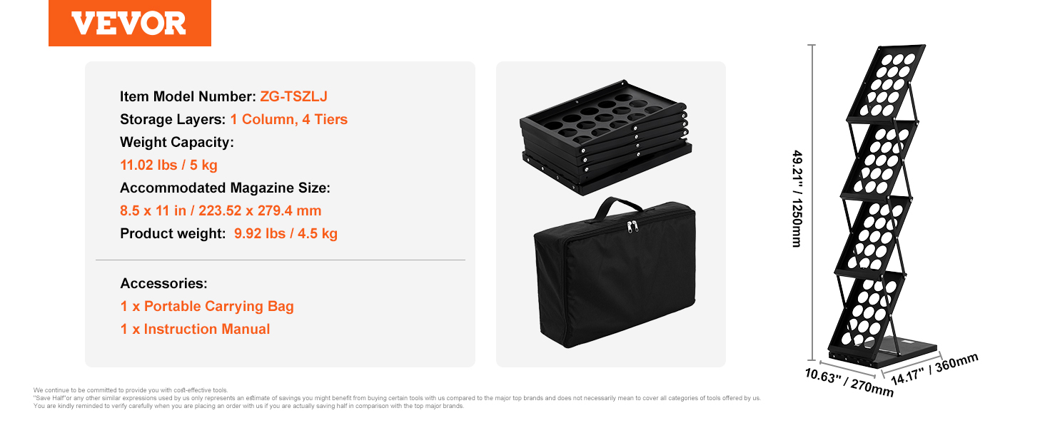 VEVOR Foldable Magazine Display Rack, 4-Tier Brochure Literature Display Stand, Portable Catalog ...