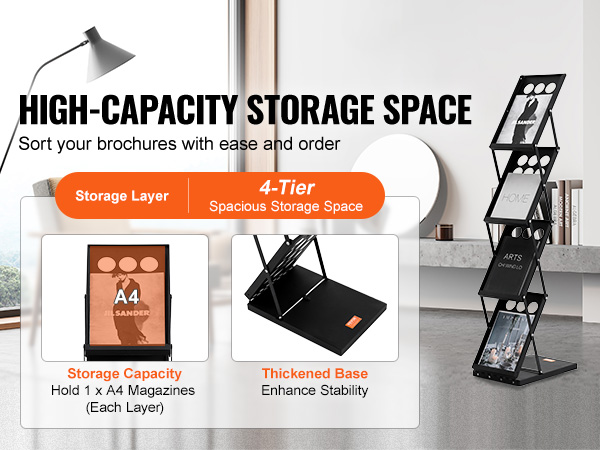 VEVOR Foldable Magazine Display Rack, 4-Tier Brochure Literature Display Stand, Portable Catalog ...