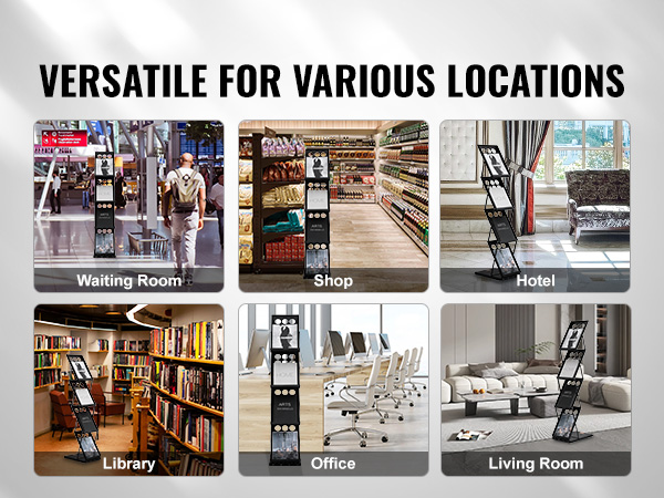 VEVOR Foldable Magazine Display Rack, 4-Tier Brochure Literature Display Stand, Portable Catalog ...