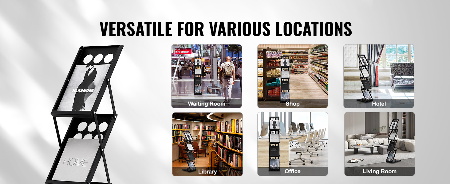 VEVOR Foldable Magazine Display Rack, 4-Tier Brochure Literature Display Stand, Portable Catalog ...