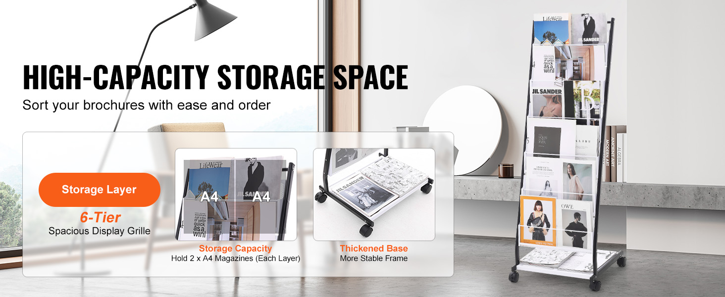 VEVOR Brochure Display Rack, 6-Tier Magazine Literature Display Stand ...