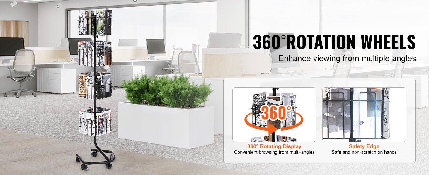 VEVOR Brochure Display Rack, 4-Tier 32 Pockets Rotating Magazine ...