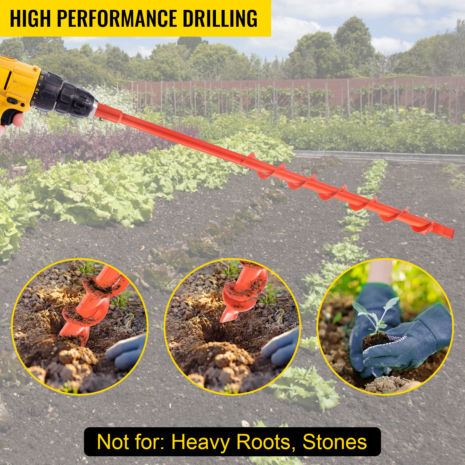 VEVOR Auger Drill Bit, 2'' (D) x 35'' (L) Garden Auger Drill Bit with ...