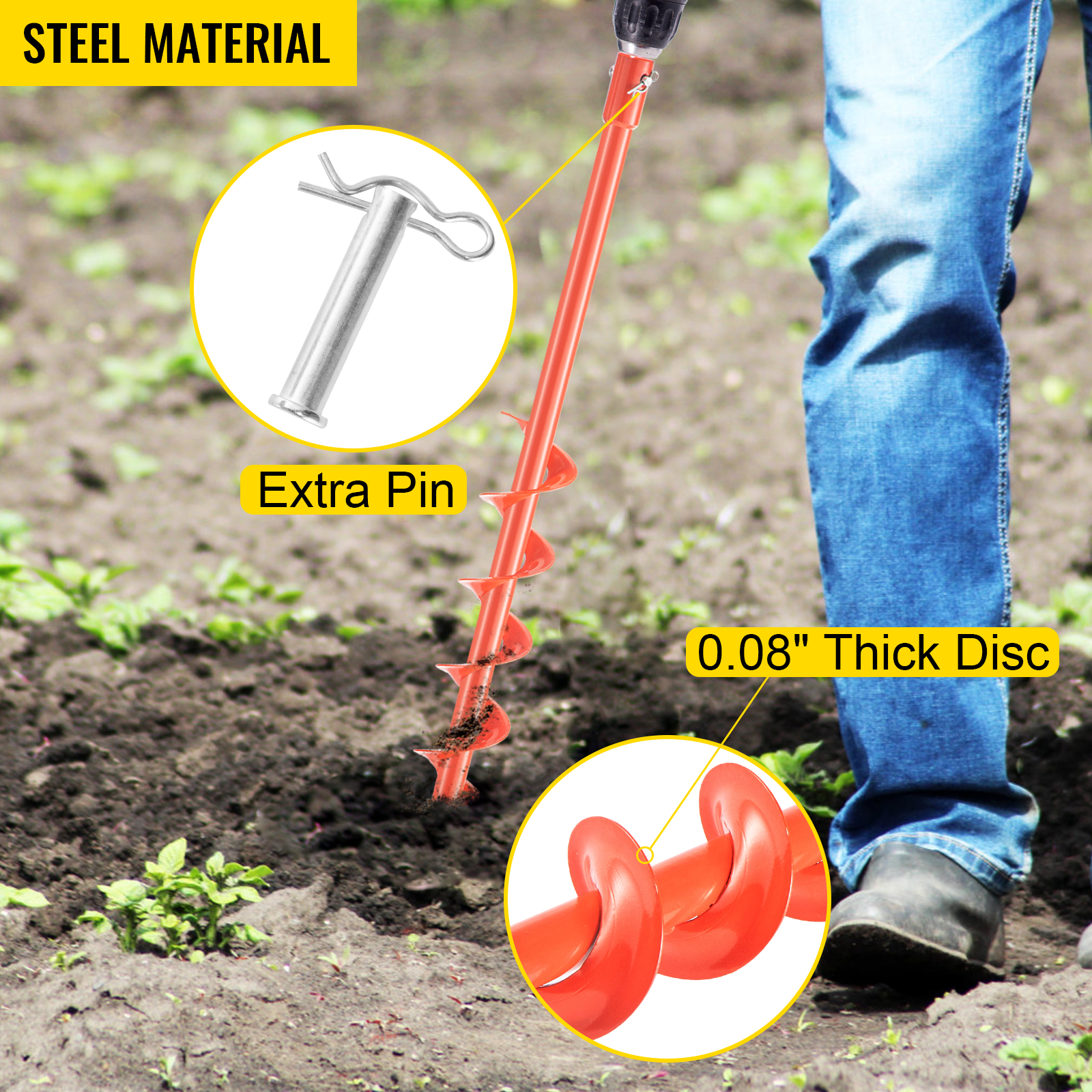 VEVOR Auger Drill Bit, 3'' (D) x 35'' (L) Garden Auger Drill Bit with ...