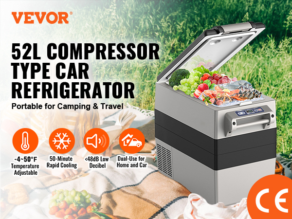 VEVOR Glacière Électrique Portable de 52 L, Réfrigérateur de Voiture Portable 12/24 V CC 100-240 ...
