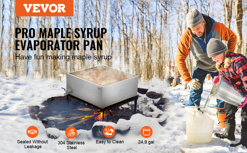 Maple Syrup Evaporator Pan 304 Stainless Steel with Valve for Home Outdoor | VEVOR US