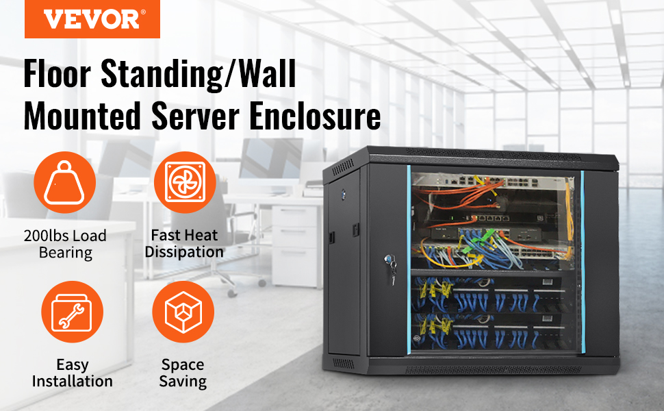 VEVOR 9U Wall Mount Network Server Cabinet, 15.5'' Deep, Server Rack ...