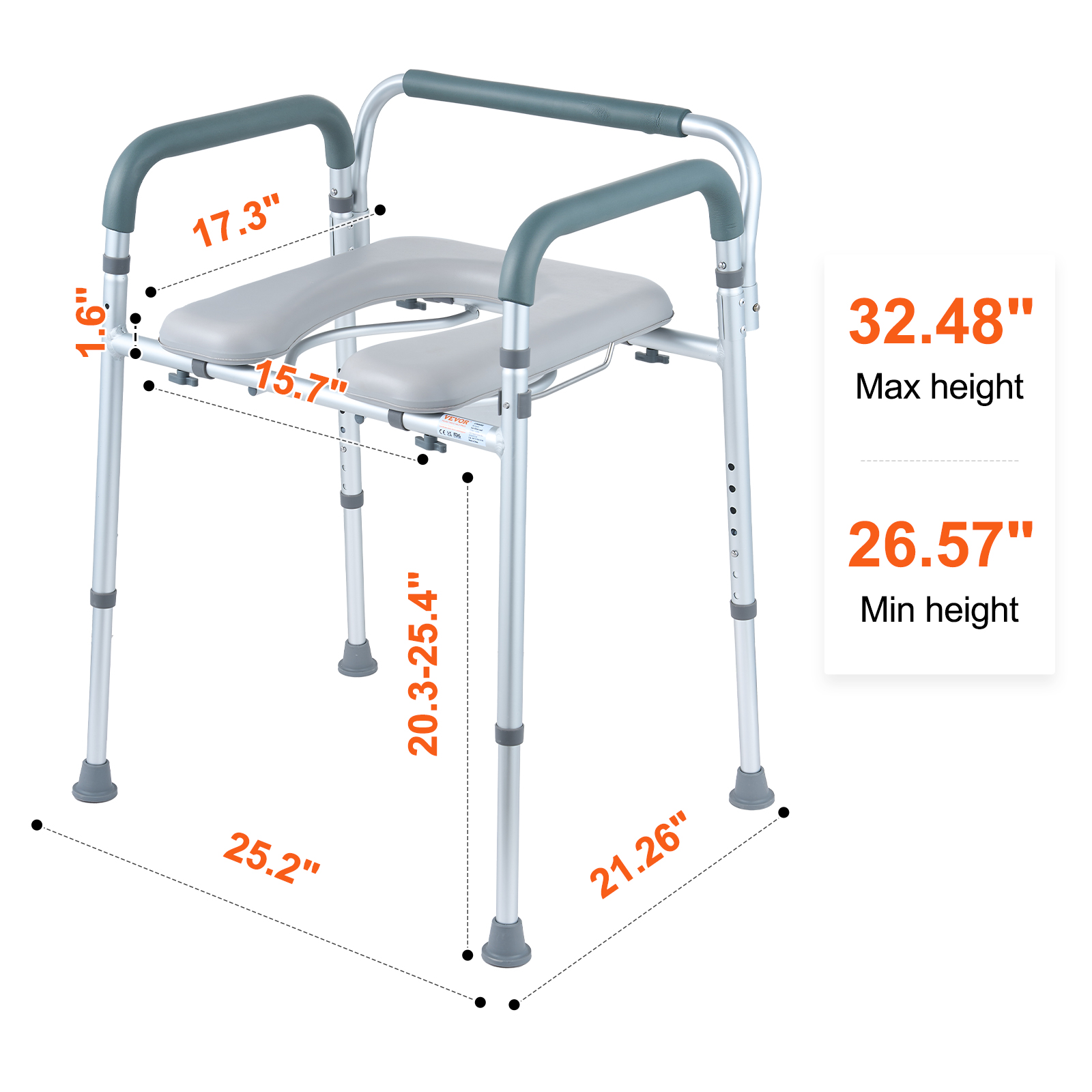 Mophorn Commode Chair, Bedside Commode with Padded Seat and Arms, 7 ...