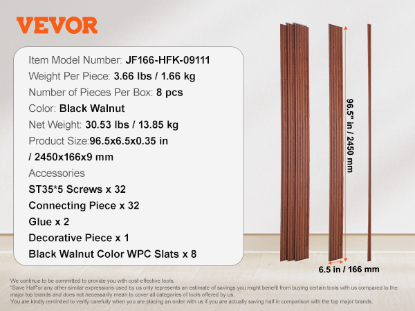 VEVOR Wood Slat Acoustic Panels 8 PCS 96 x 6 inch for Modern Wall Black ...