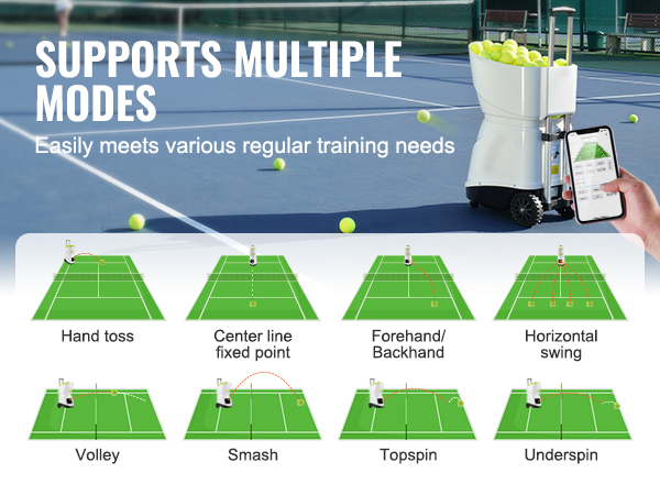 VEVOR Tennis Ball Machine Automatic Portable Ball Launcher Training ...