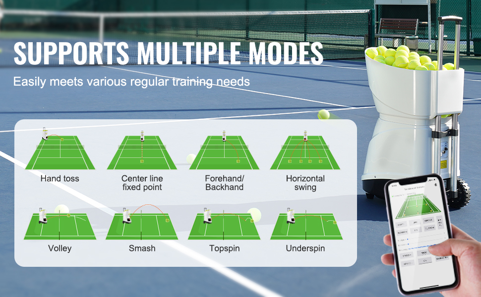 VEVOR Tennis Ball Machine Automatic Portable Ball Launcher Training ...