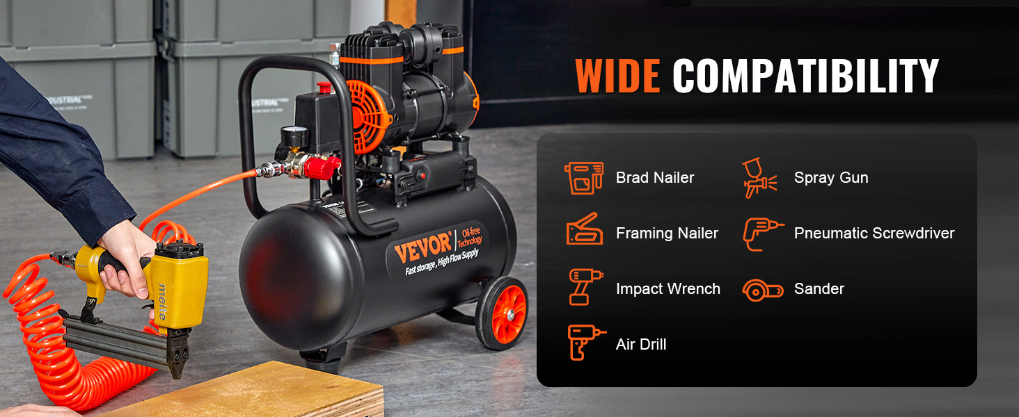 VEVOR Air Compressor 4.8 Gallon 900W 2.2 CFM@ 90PSI 70 dB Ultra Quiet ...