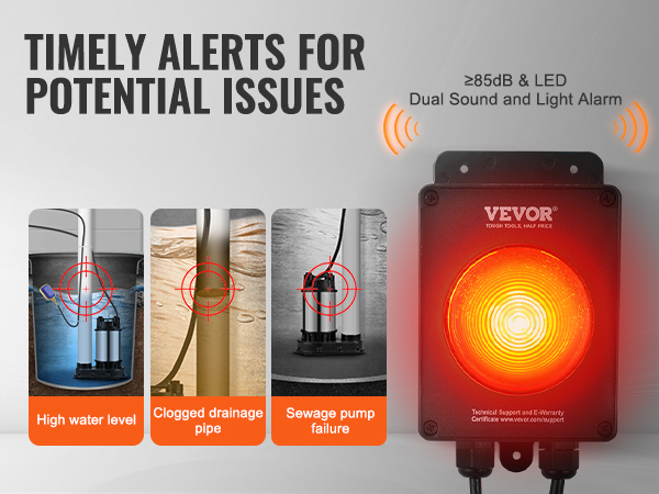 VEVOR Sump Pump Alarm With 16.4ft Level Float Switch Loud Alarm LED ...