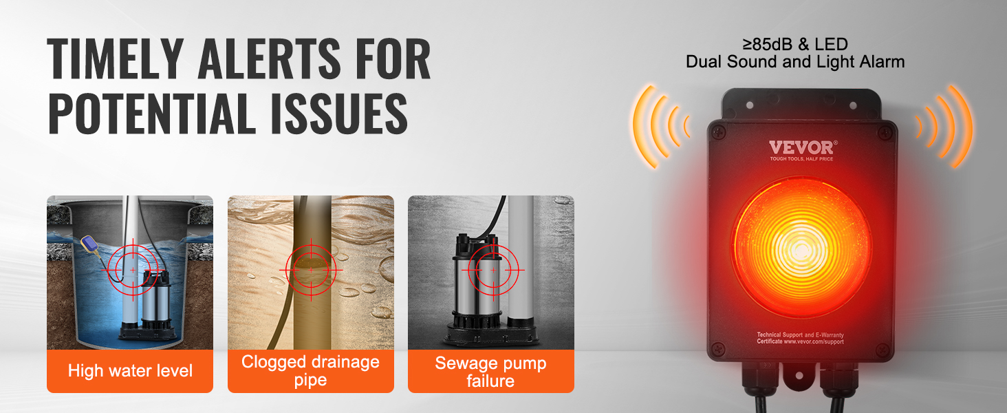 VEVOR Sump Pump Alarm With 16.4ft Level Float Switch Loud Alarm LED ...