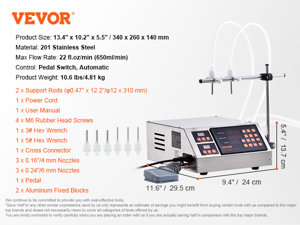 VEVOR Liquid Filling Machine, 5-650ml Filling Capacity, Automatic ...