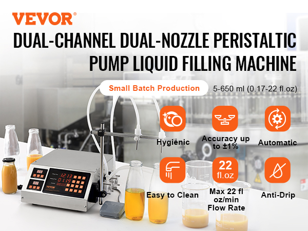 VEVOR Liquid Filling Machine, 5-650ml Filling Capacity, Automatic ...