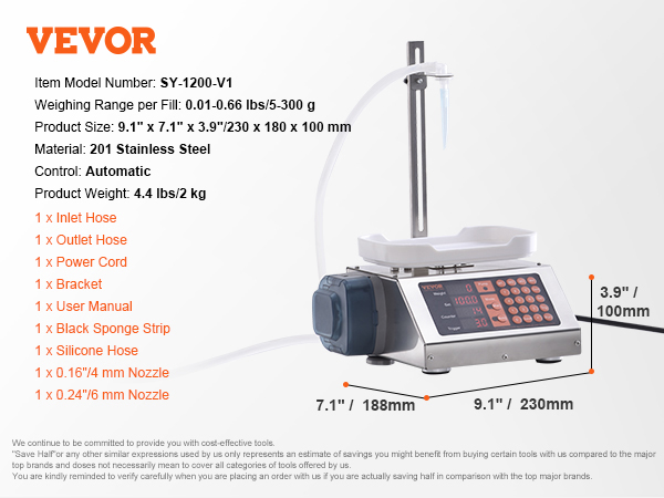 VEVOR Liquid Filling Machine, 5-300 g Weighing Capacity, Automatic ...
