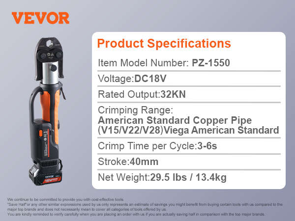 VEVOR Pro Press Tool Pipe Crimping Kit Press Tool Battery Kit V15 V22 ...