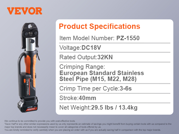 VEVOR Pro Press Tool Pipe Crimping Kit Press Tool Battery Kit M15 M22 ...
