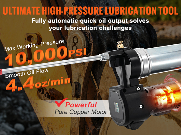 VEVOR Cordless Grease Gun, 20-Volt, 10,000 PSI, 39" Long Hose, Electric ...