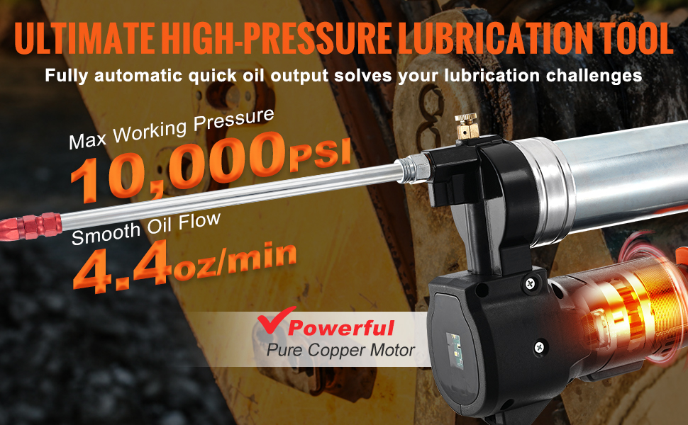 VEVOR Cordless Grease Gun, 20-Volt, 10,000 PSI, 39" Long Hose, Electric ...