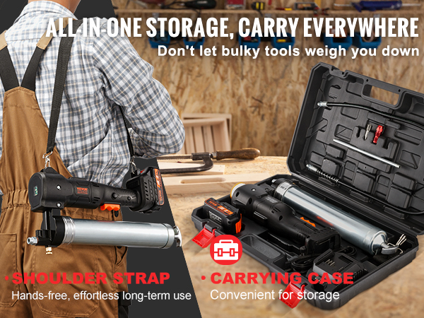 VEVOR Cordless Grease Gun, 20-Volt, 10,000 PSI, 39" Long Hose, Electric ...