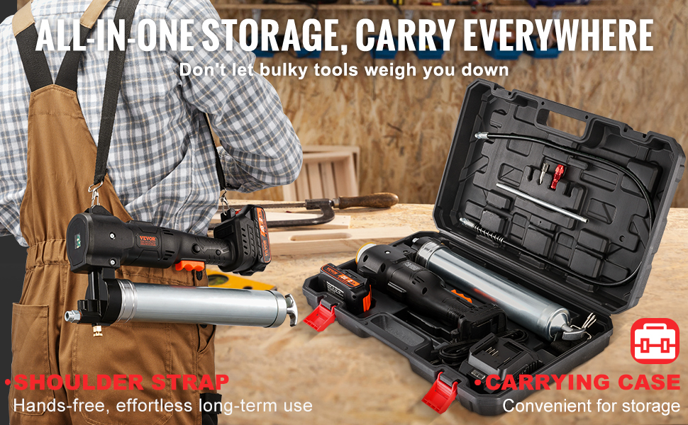 VEVOR Cordless Grease Gun, 20-Volt, 10,000 PSI, 39" Long Hose, Electric ...