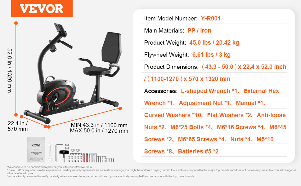 VEVOR Recumbent Exercise Bike Magnetic Resistance Stationary Bike Adult ...