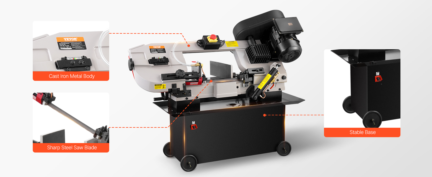 Metal Horizontal Band Saw 7 x 12 in 1.1 kW Motor Variable Speed Bandsaw ...