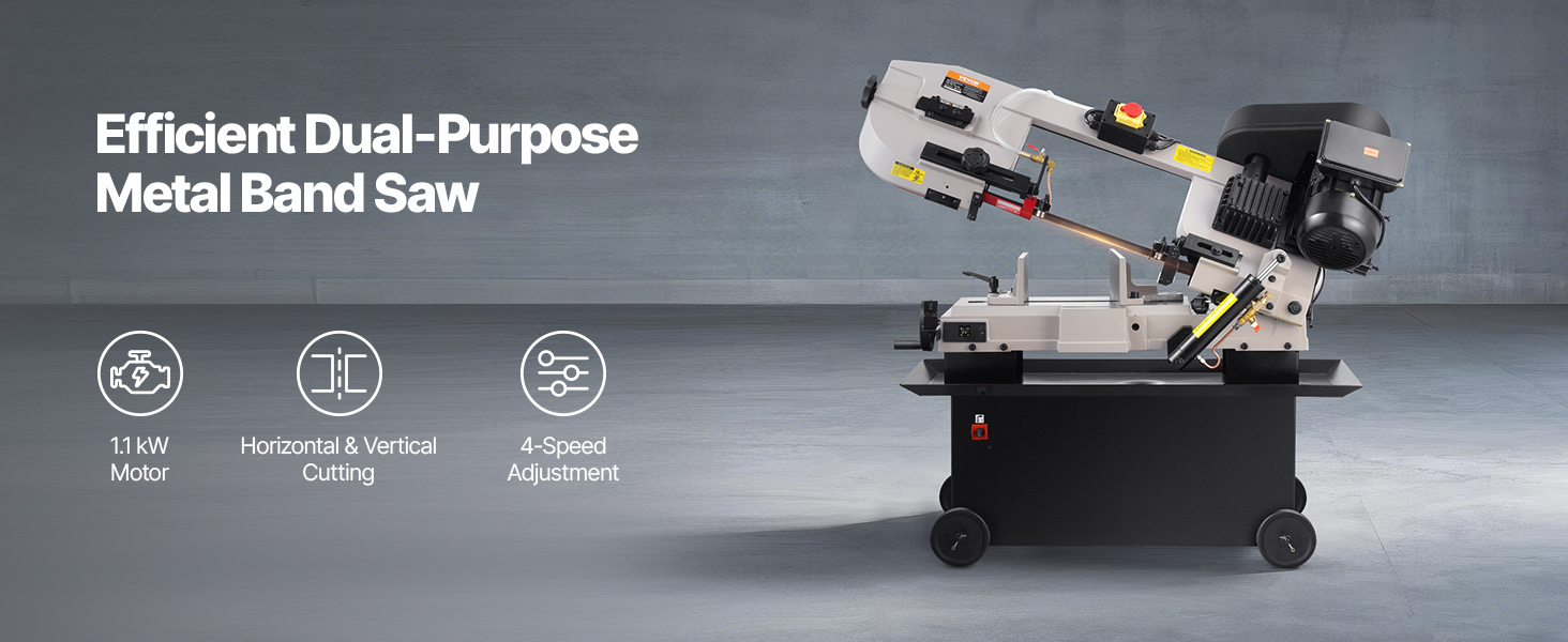 Metal Horizontal Band Saw 7 x 12 in 1.1 kW Motor Variable Speed Bandsaw ...