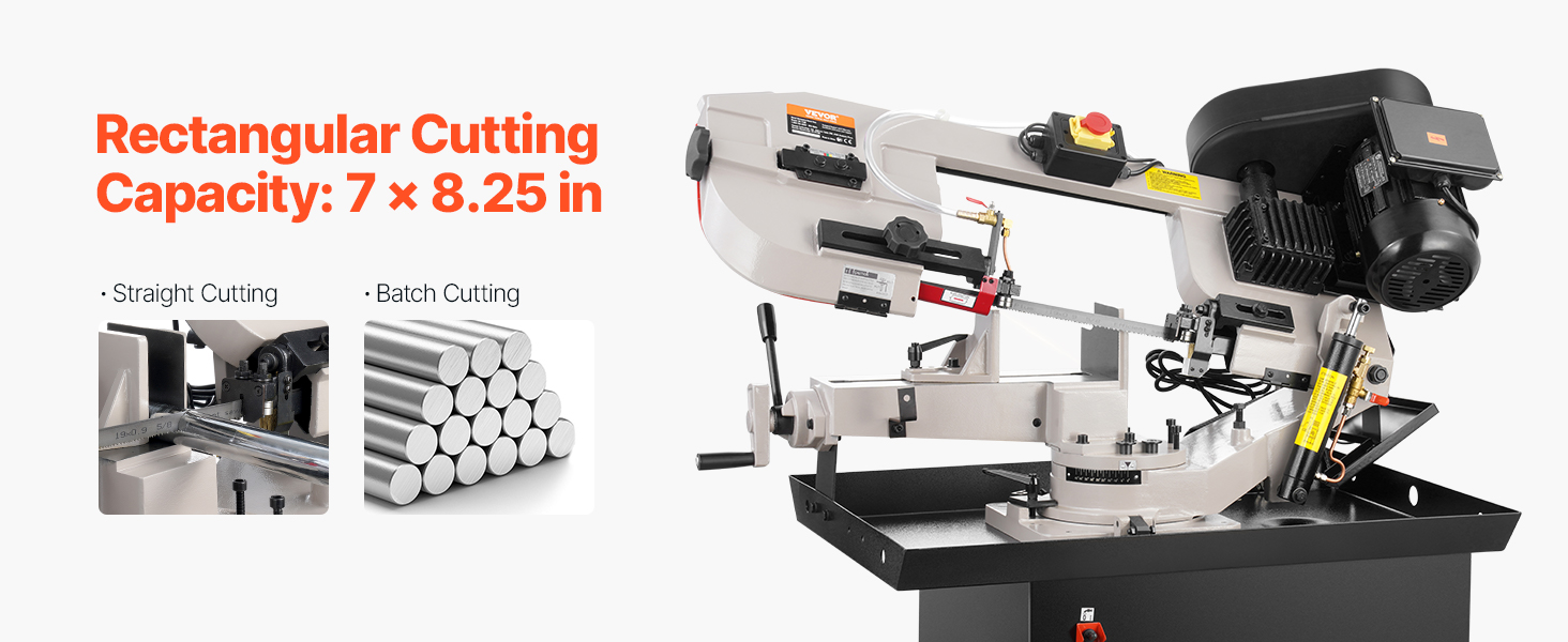 Metal Horizontal Band Saw 7 x 8.25 in 1.1 kW Variable Speed Bandsaw 110 ...