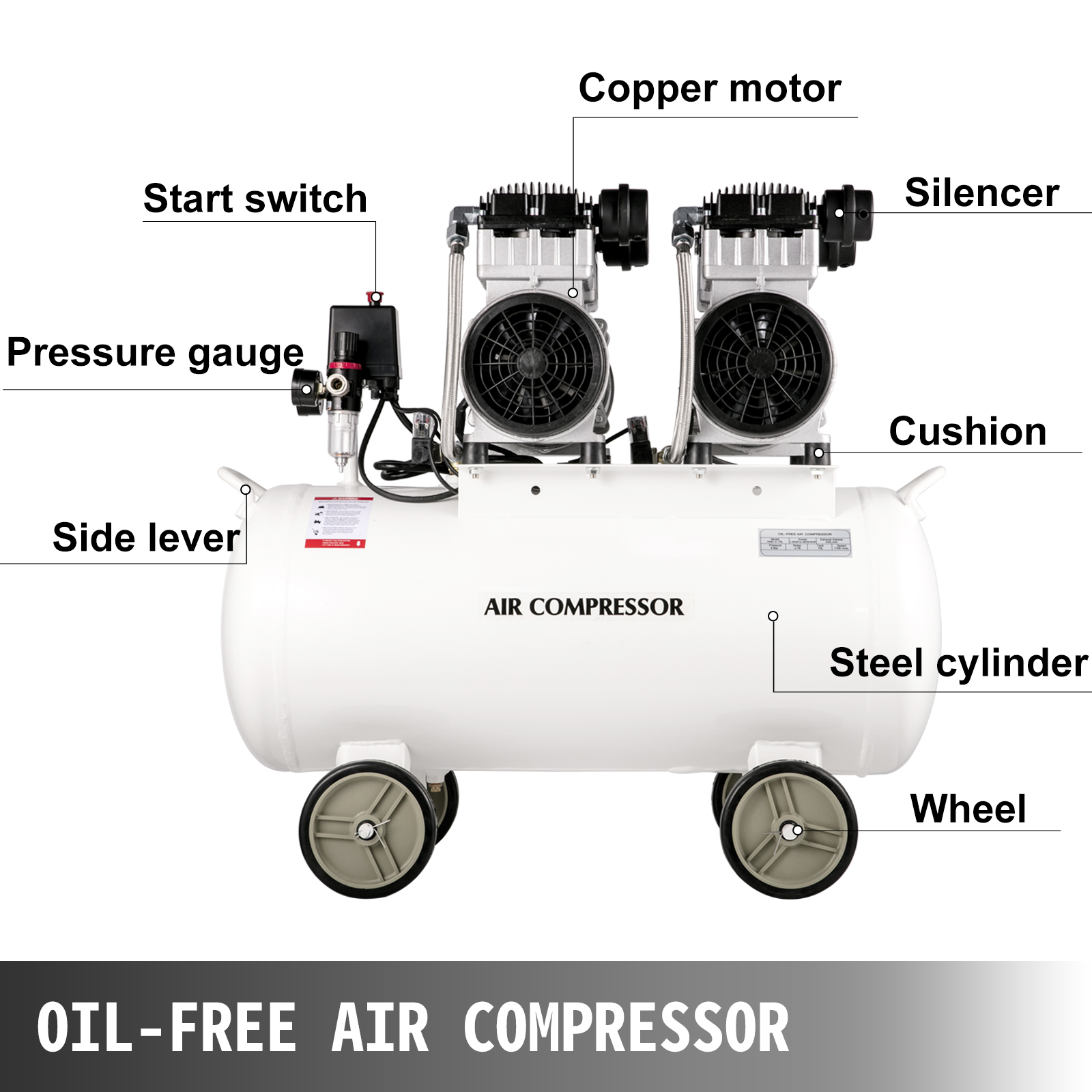 Ultra Quiet Air Compressor, Air Compressor 18.5 Gallon, 4 Hp Oil ...