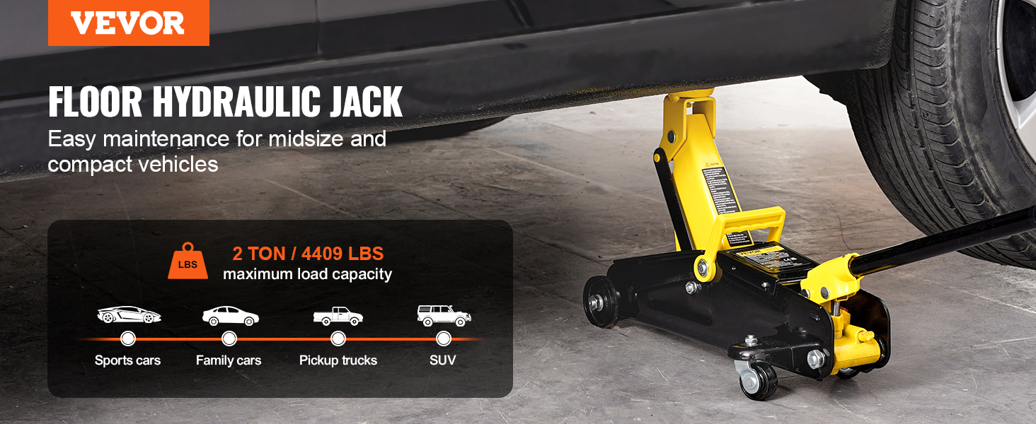 VEVOR Low Profile Floor Jack 2 Ton Heavy Duty Single Piston Hydraulic ...