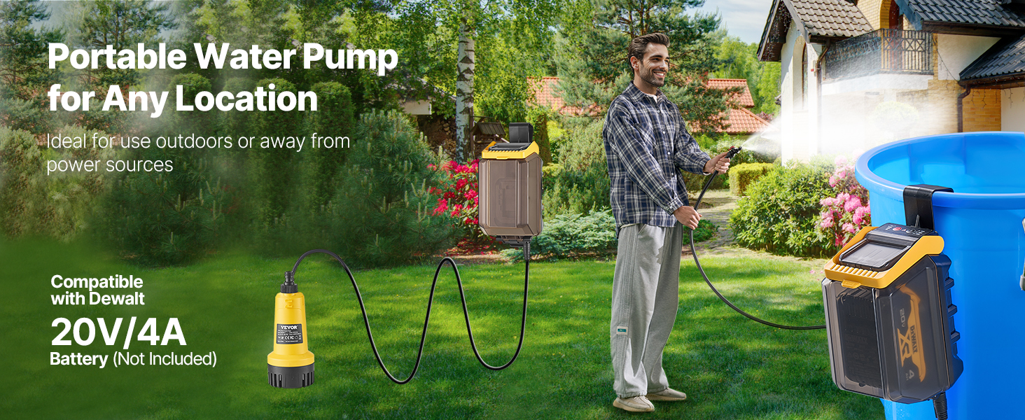 VEVOR Cordless Submersible Water Pump for Dewalt 20V MAX Battery (Tool ...