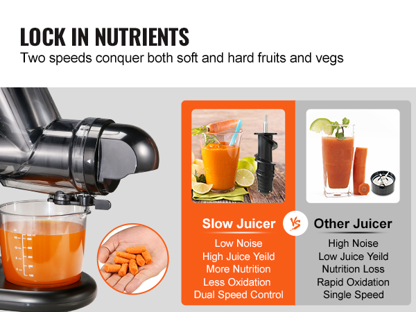 VEVOR Slow Masticating Juicer, 2-Speed Mode Cold Press Juicer Machine ...