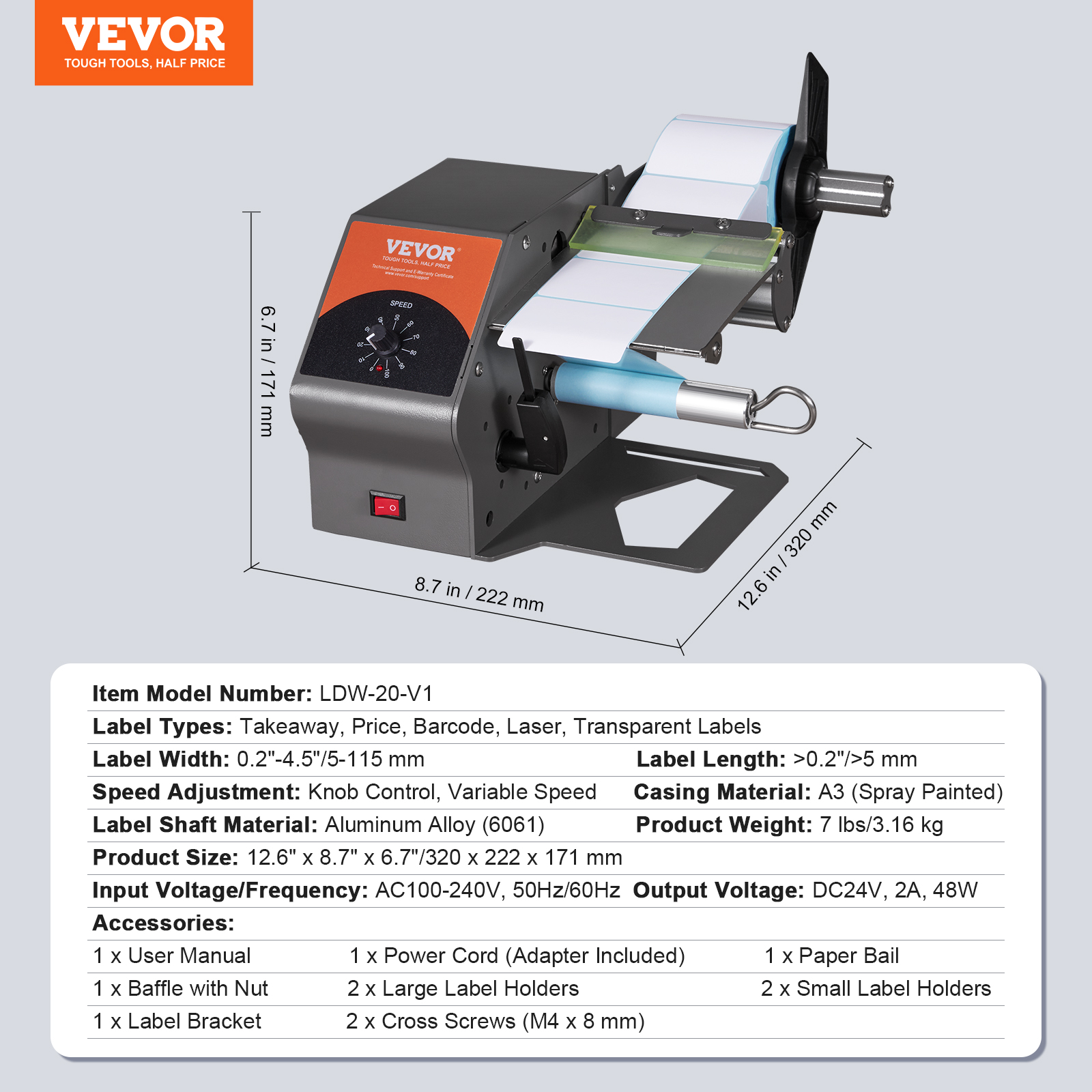 VEVOR Automatic Label Dispenser Sticker Separating Machine 0.6/0.2"-4.9 ...