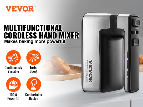 VEVOR Cordless Electric Hand Mixer, 250W, Continuously Variable ... VEVOR Cordless Electric Hand Mixer, 250W, Continuously Variable ...
