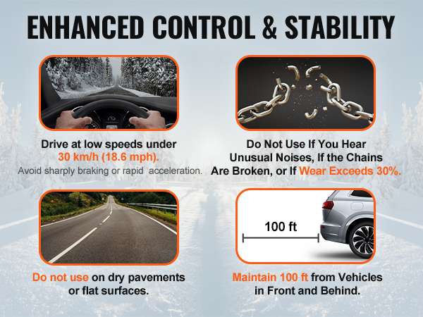 VEVOR Auto Tightening Snow Chains Diamond Mesh Anti-slip Traction Wheel ...