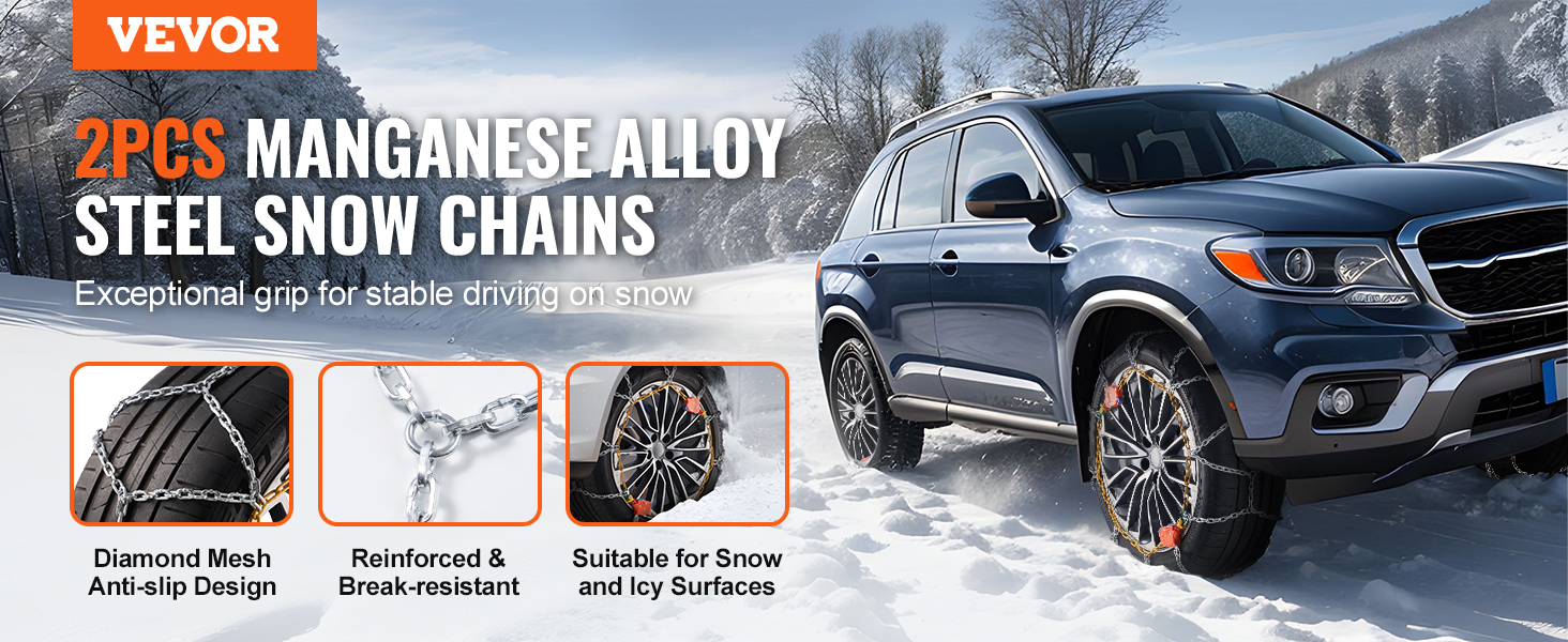 VEVOR Auto Tightening Snow Chains Diamond Mesh Anti-slip Traction Wheel ...