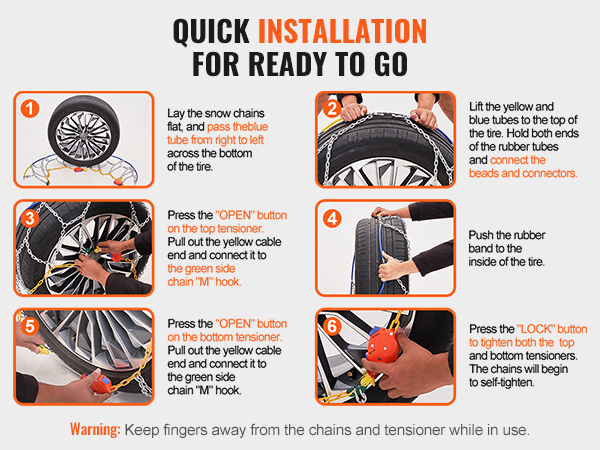 VEVOR Auto Tightening Snow Chains Diamond Mesh Anti-slip Traction Wheel ...