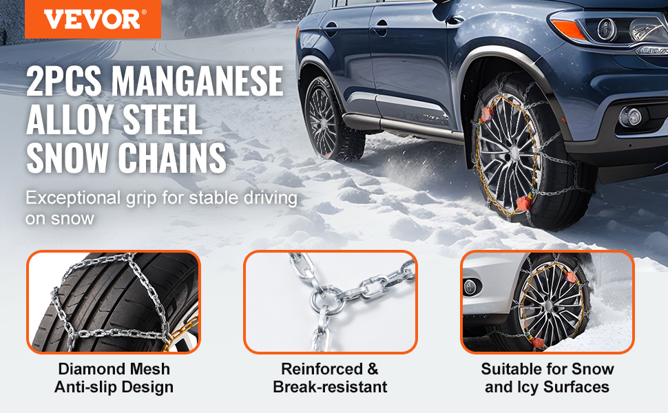 VEVOR Auto Tightening Snow Chains Diamond Mesh Anti-slip Traction Wheel ...