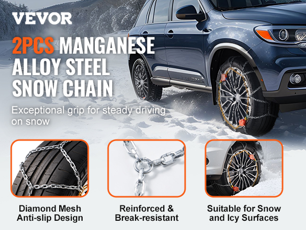 VEVOR Auto Tightening Snow Chains Diamond Mesh Anti-slip Traction Wheel ...