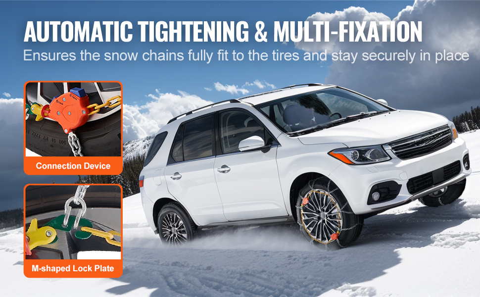 VEVOR Auto Tightening Snow Chains Diamond Mesh Anti-slip Traction Wheel ...